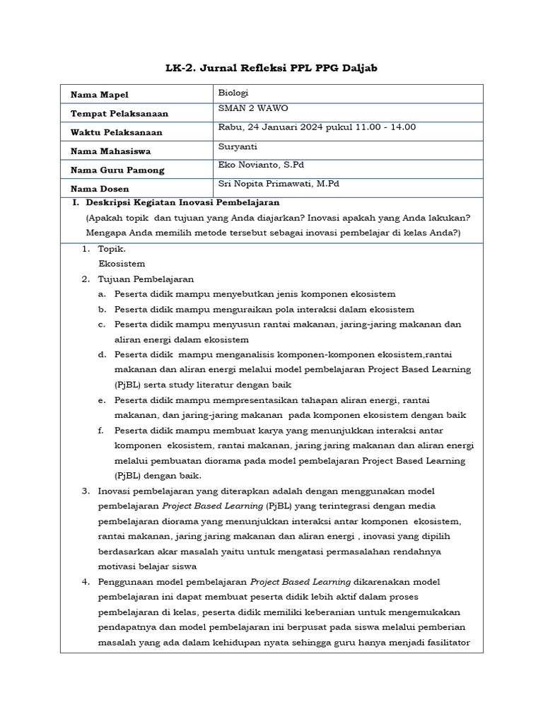 LK 2 Jurnal Refleksi PPL | PDF | Sains & Matematika