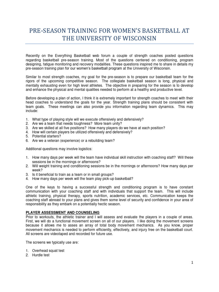 Wisconsin Pre Season2010parti | PDF | Weight Training | Physical Fitness