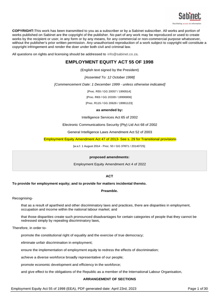Employment Equity Act | PDF