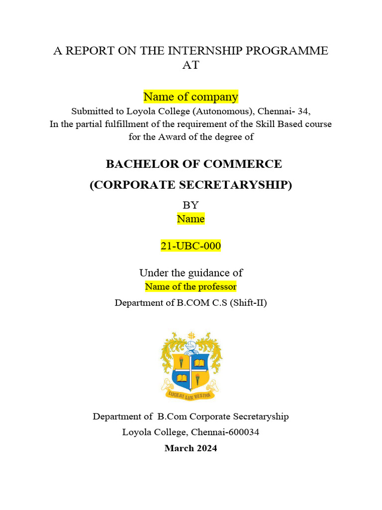 B.Com Internship Report | PDF | Career And Technical Education ...