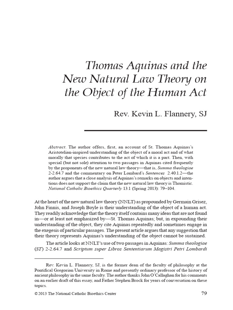 Thomas Aquinas or The New Natural Law Theory On The Object of The Human ... Thomas Aquinas or The New Natural Law Theory On The Object of The Human ...