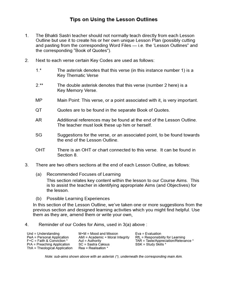 VTE Suggested Lesson Outlines NOD, NOI, IsO | PDF | Bhakti | Vaishnavism
