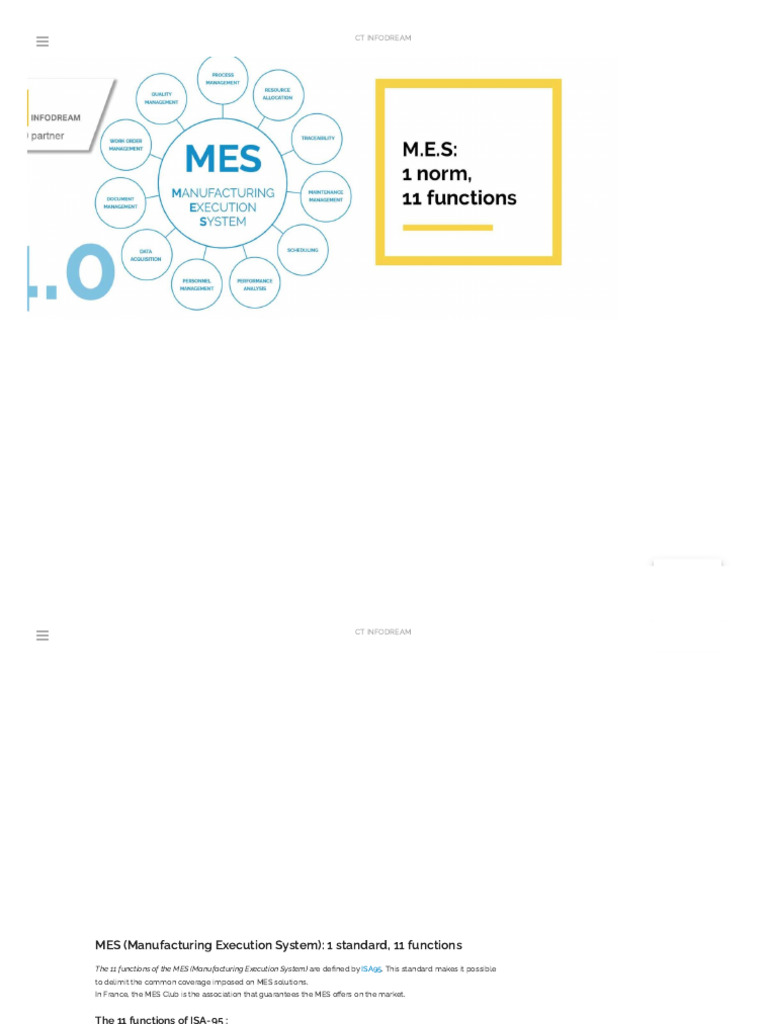The 11 Functions of MES - IsA95 Standard - CT INFODREAM | PDF ...