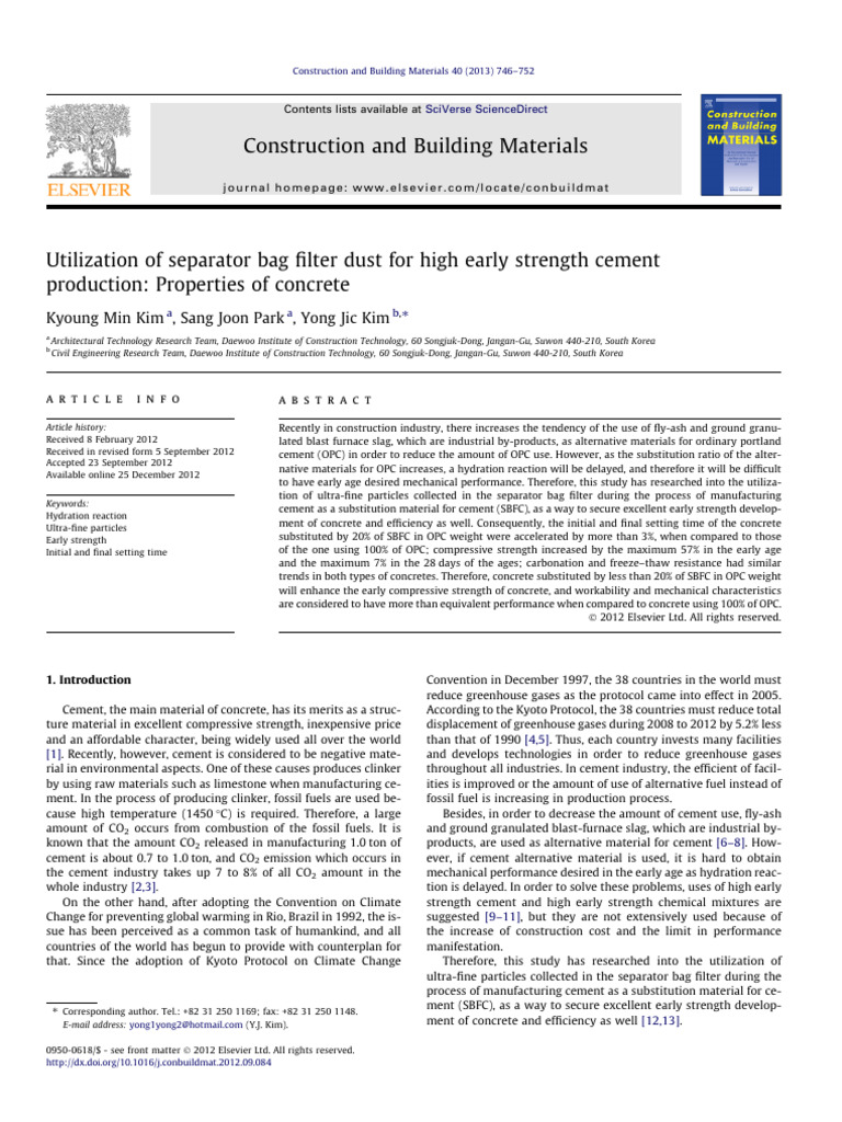 Utilization of Separator Bag Filter Dust For High Early Strength Cement ...
