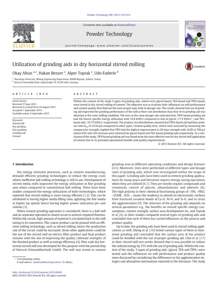 Utilization of Grinding Aids in Dry Horizontal Stirred Milling | PDF ...