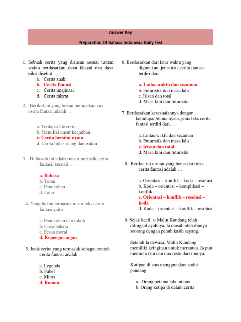 Preparation Daily Test Bahasa Indonesia | PDF