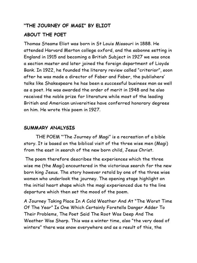 "Eliot's Journey of the Magi Explained" | PDF