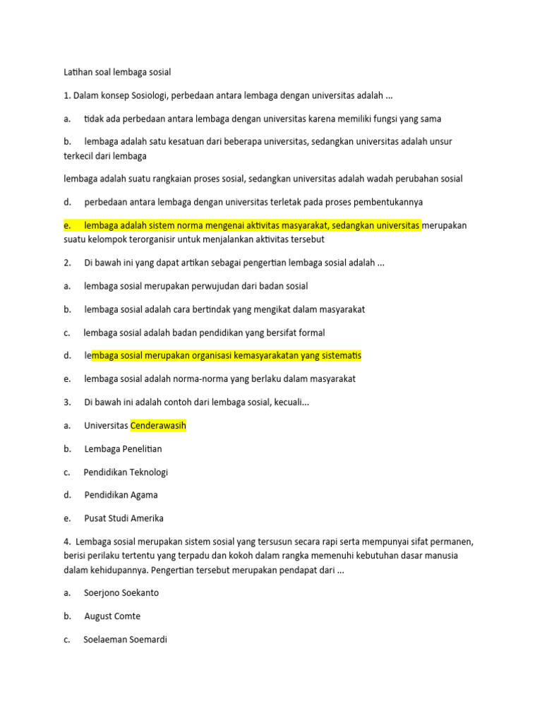 Latihan Soal Lembaga Sosial | PDF