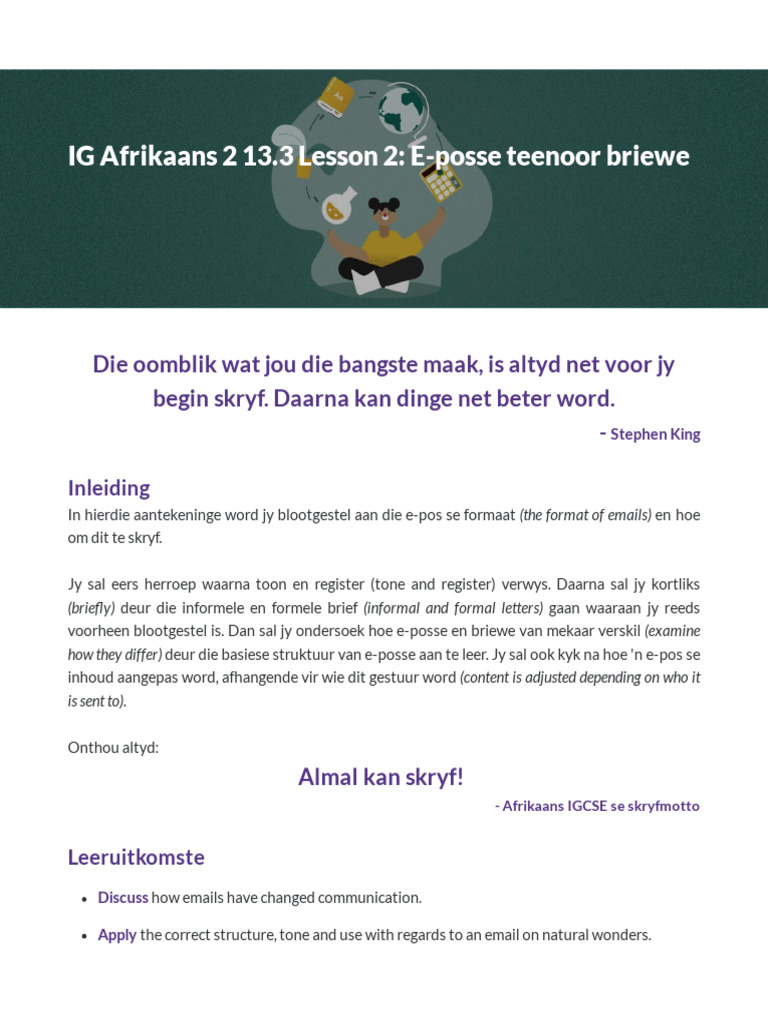 Afrikaans IG Sem2 M13 13.2 Lesson2 | PDF