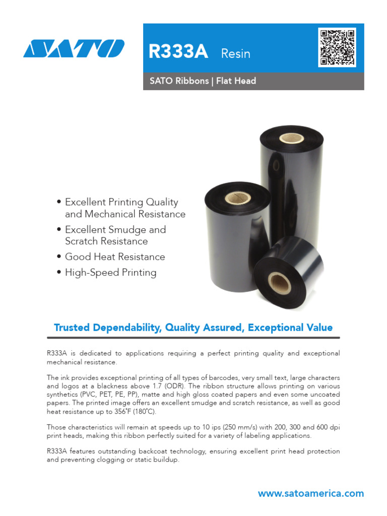 R333A High-Quality Resin Ribbon Specs | PDF | Printer (Computing) | Paper
