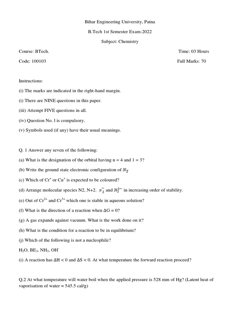 Btech 1 Sem Chemistry 100103 2022 | PDF | Pointer (Computer Programming) | Parameter (Computer ...