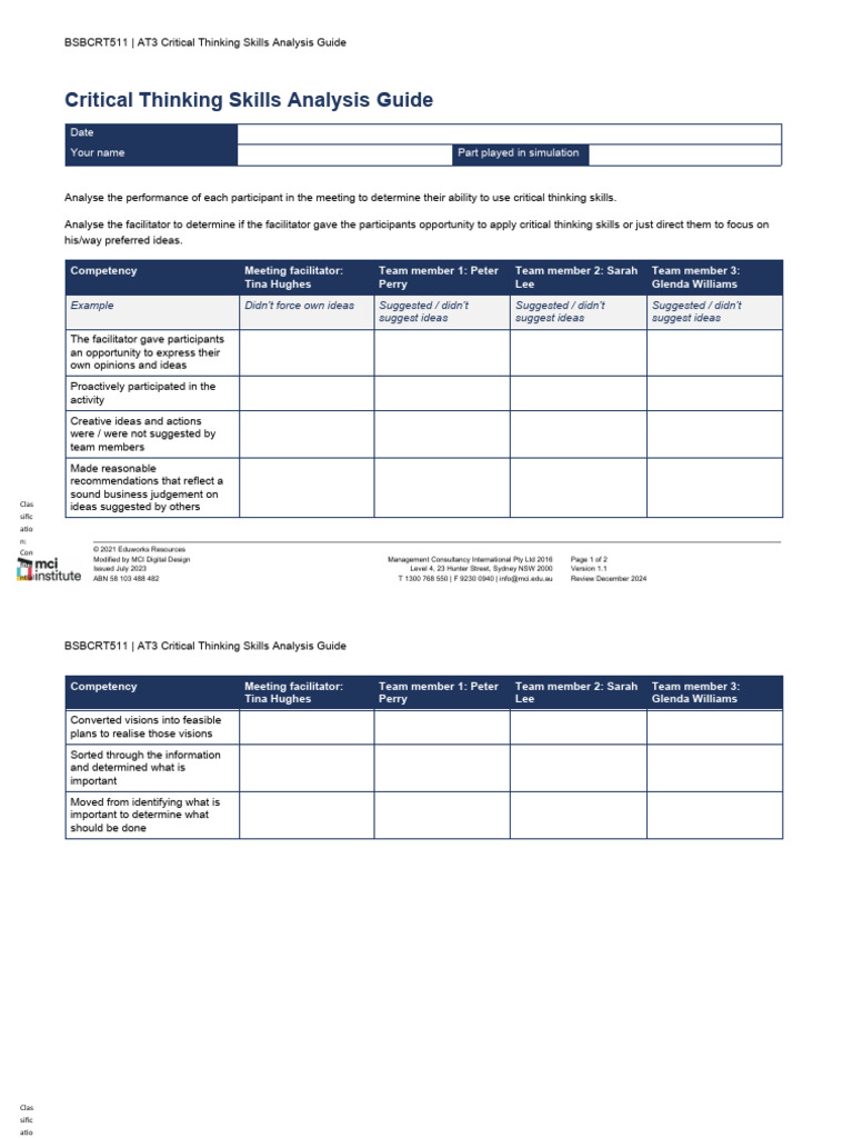 BSBCRT511 Critical and Creative Thinking Skills Analysis Guide v1.1 ...