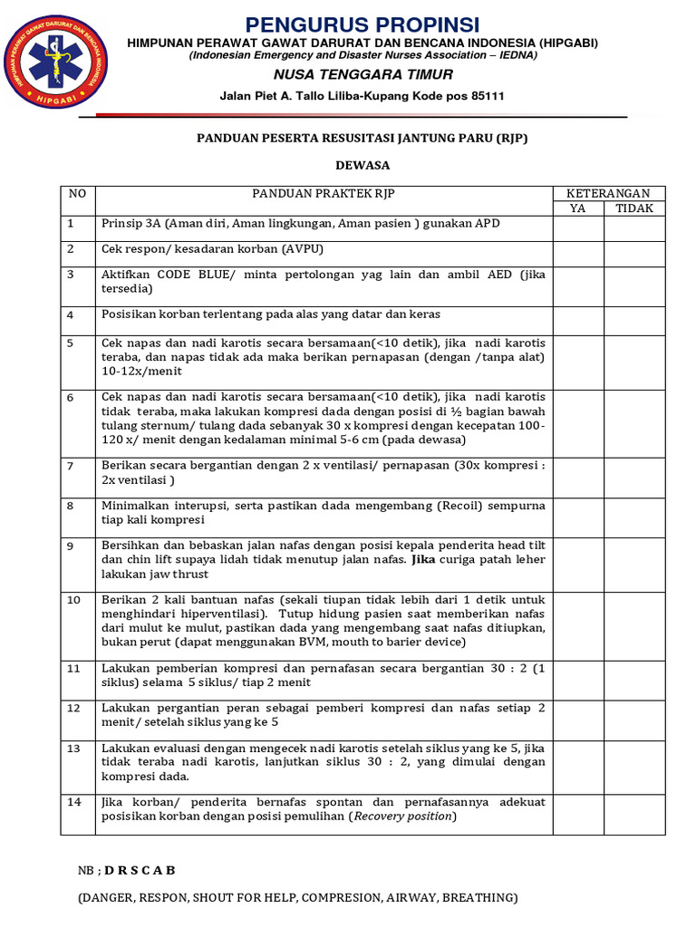 PANDUAN CHECK LIST SKILL STATION BTCLS DinKes MABAR | PDF