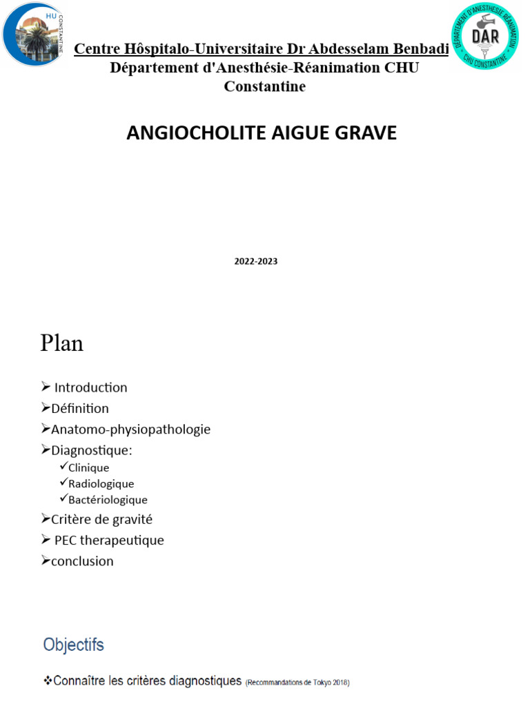 Angiocholite Aigue Grave | PDF | Vésicule biliaire | Bile