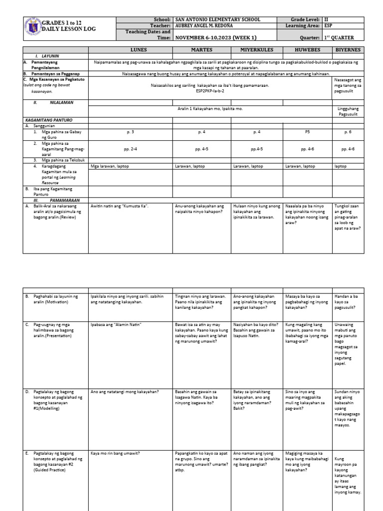 DLL - Esp 2 - Q1 - W1 | PDF