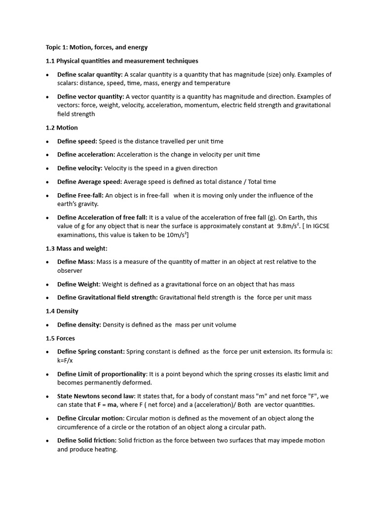Definitions Physics (Topic 1 - Topic 5) | PDF
