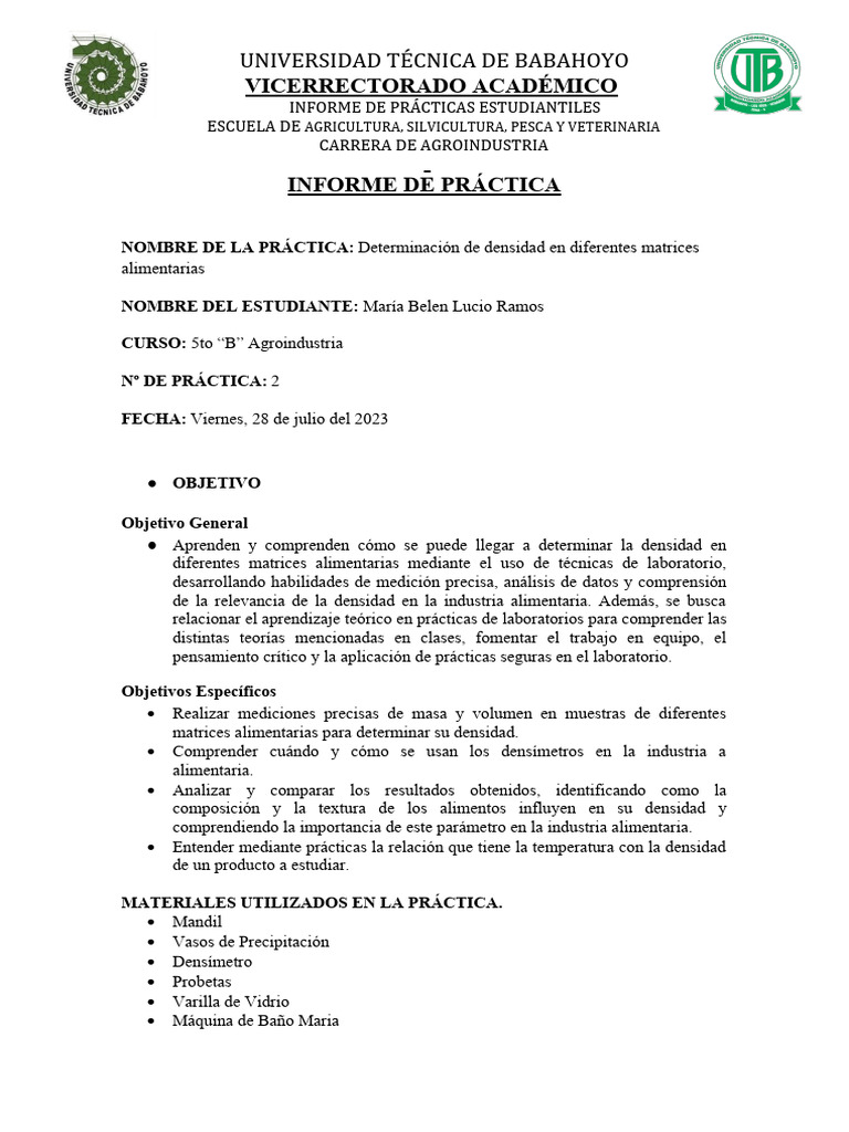 Informe de Practicas 2 | PDF | Laboratorios | Densidad