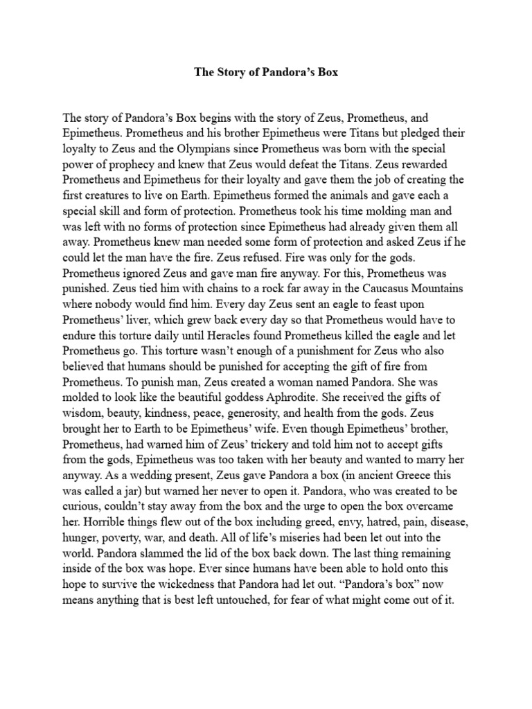 The Story of Pandora | PDF | Prometheus | Zeus