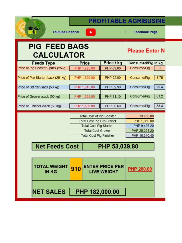 Feeds Calculator Final Version | PDF | Business Economics