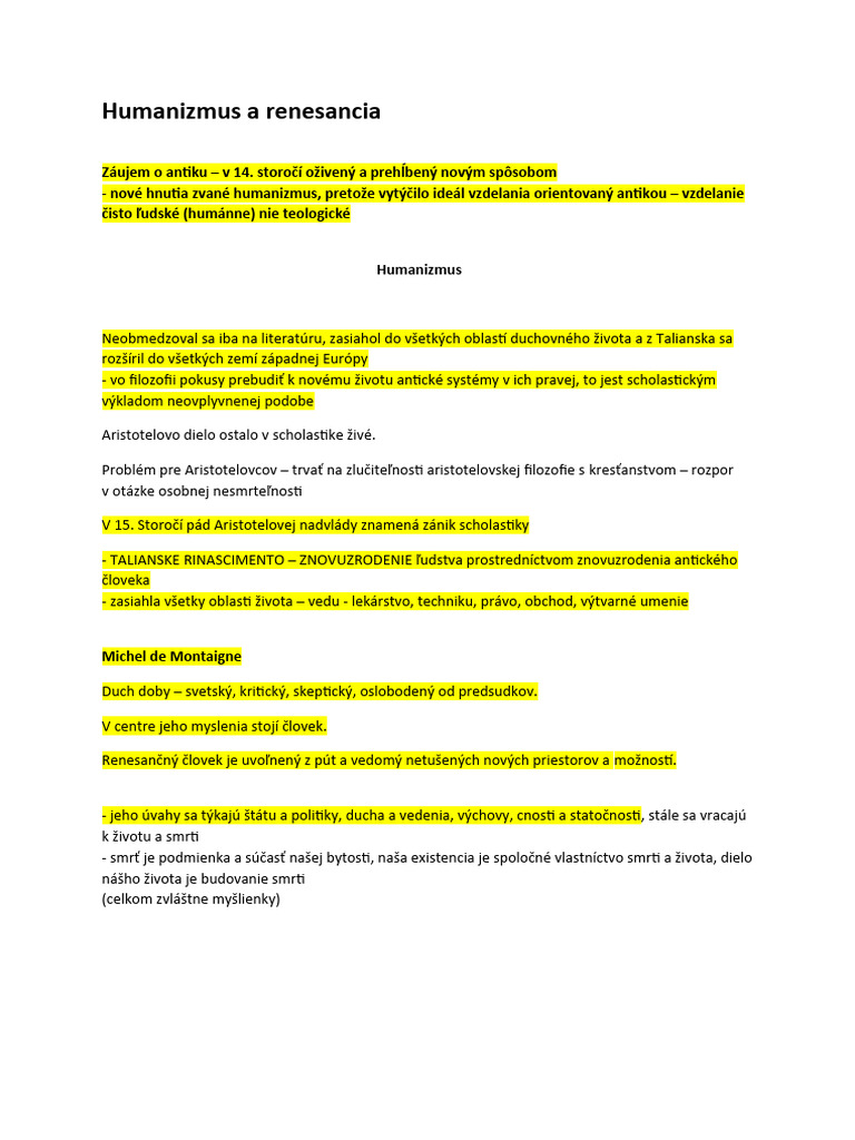 Humanizmus A Renesancia | PDF