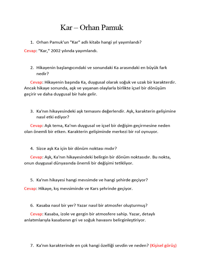 Kar - Orhan Pamuk | PDF