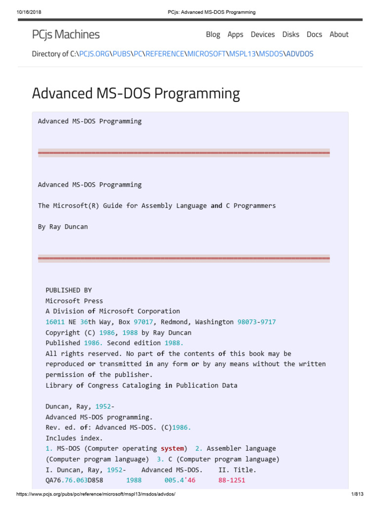 PCjs Advanced MS-DOS Programming | PDF | Booting | Bios PCjs Advanced MS-DOS Programming | PDF | Booting | Bios