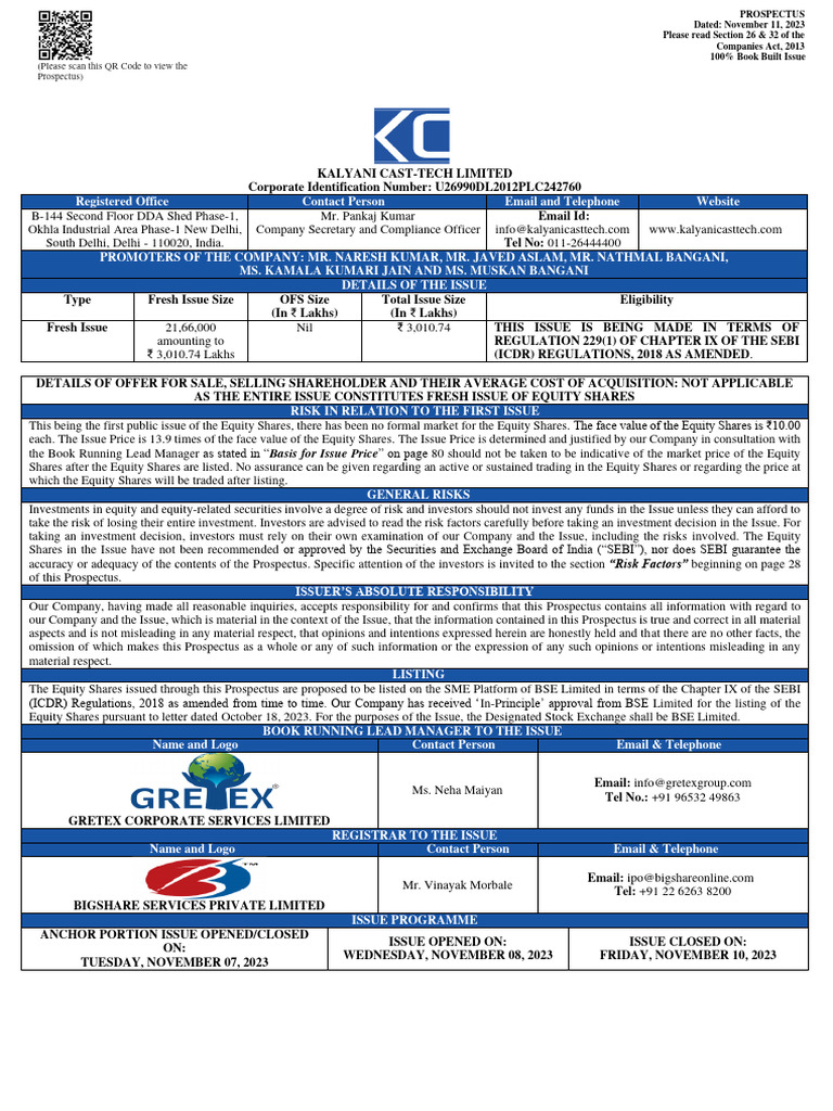 Prospectus - Kalyani Final | PDF | Stocks | Securities (Finance)