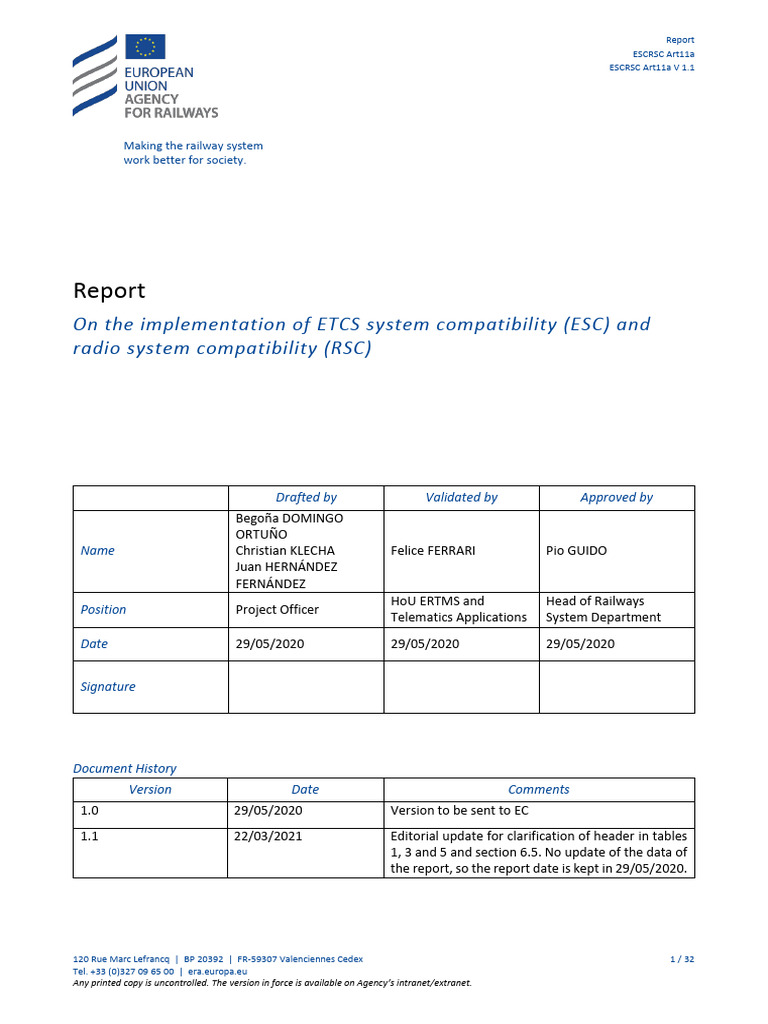 Report On The Implementation of ETCS System Compatibility (ESC) and Radio System Compatibility ...