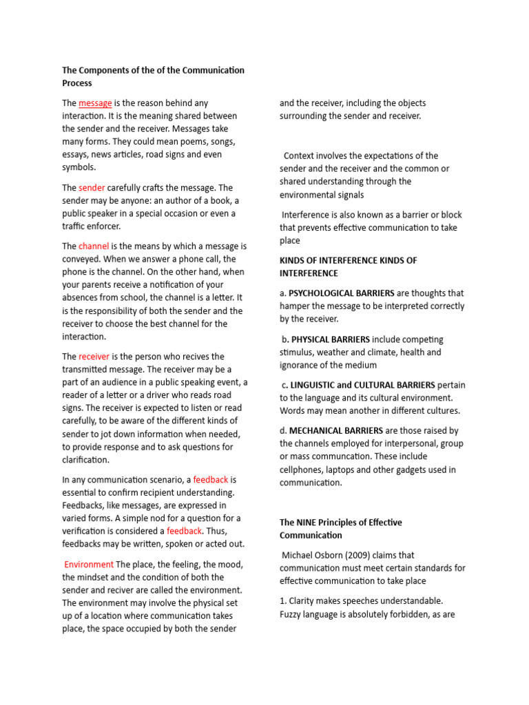 The Components of The of The Communication Process | PDF ...