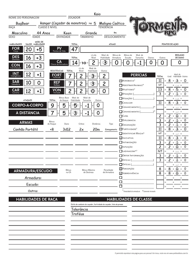 Ficha TRPG Editável | PDF