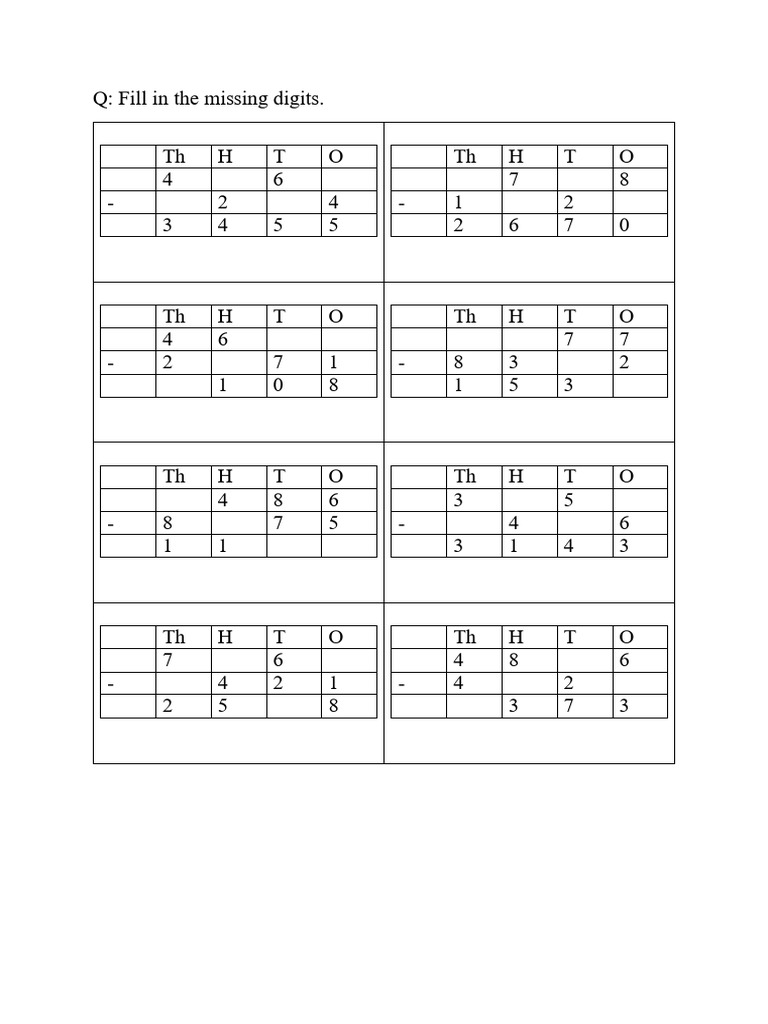 Math Puzzle: Fill the Missing Digits | PDF