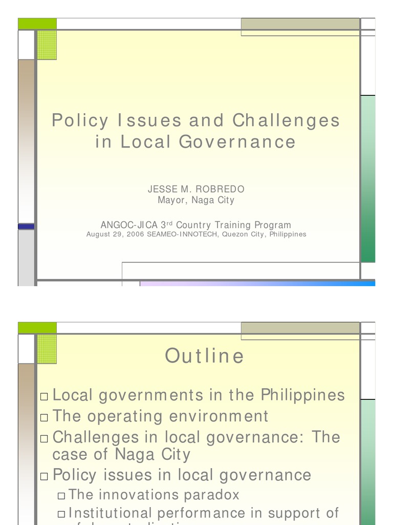 Policy Issues and Challenges in Local Governance | PDF | Governance ...