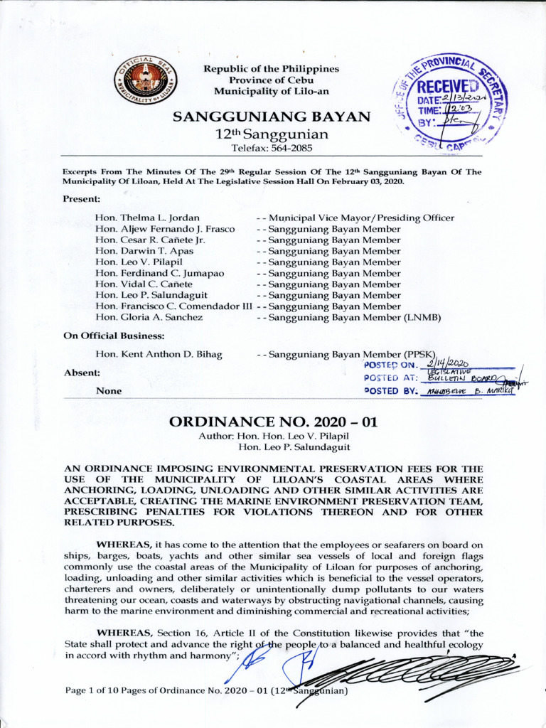 12th SB Ordinance No 2020 01 Imposing Environmental Preservation Fees ...