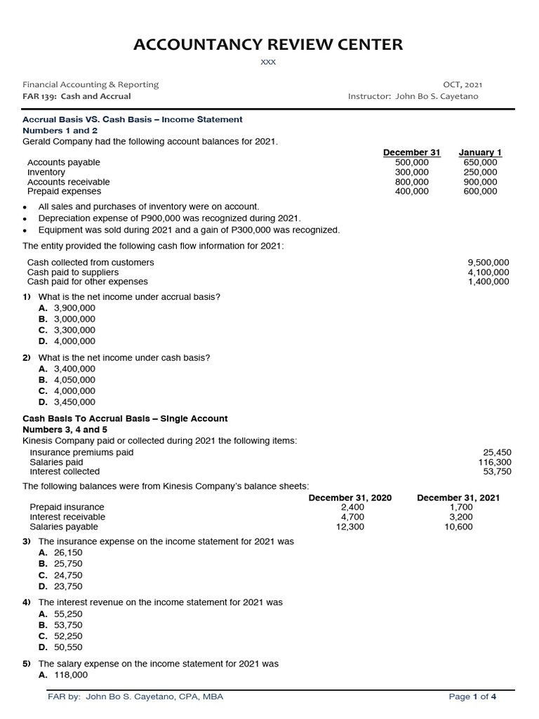 FAR139 FAR 139 Cash and Accrual Basis | Download Free PDF | Accrual ...