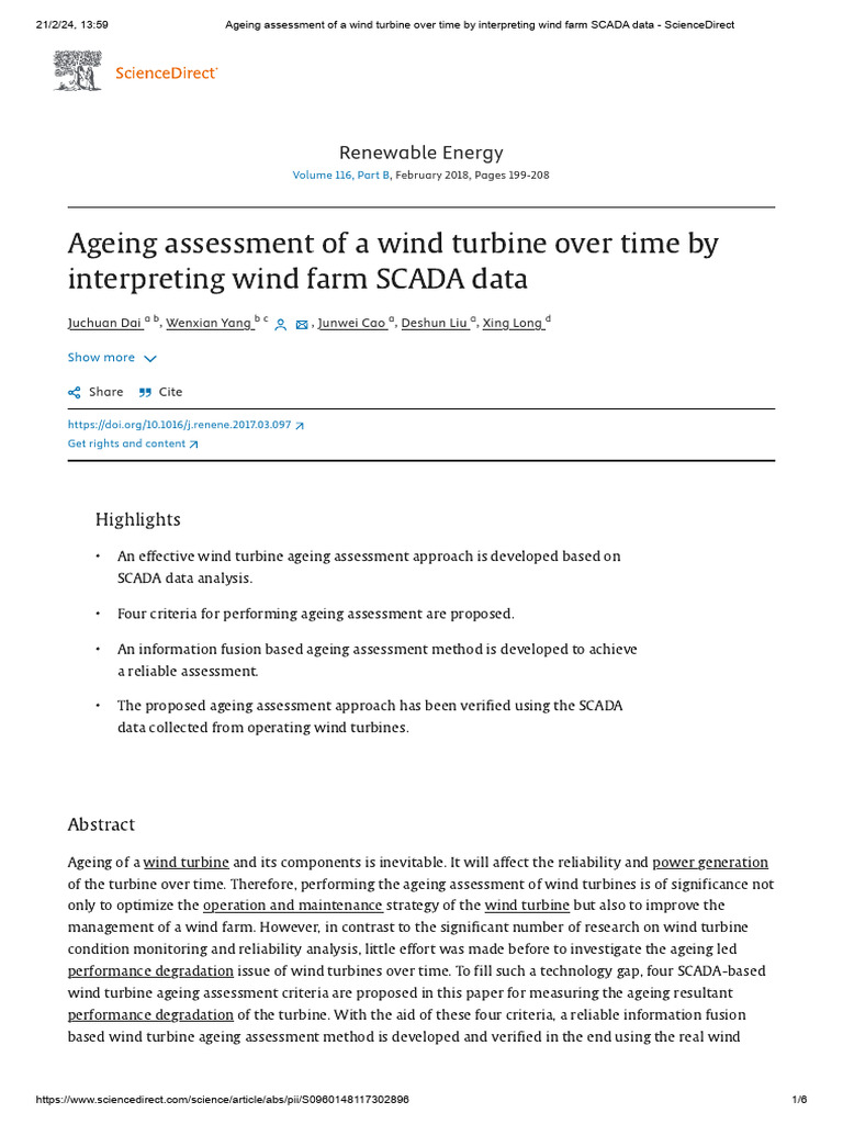 Ageing Assessment of A Wind Turbine Over Time by Interpreting Wind Farm SCADA Data ...