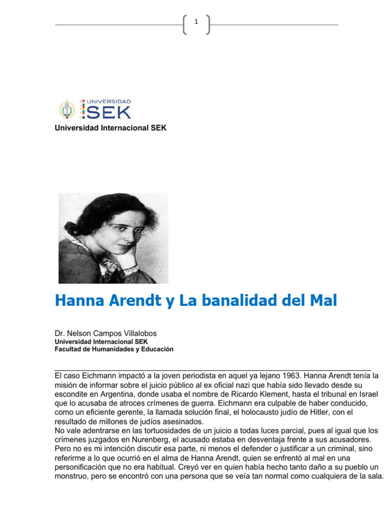 Hanna Arendt y La Banalidad Del Mal | Descargar gratis PDF | Adolf ...
