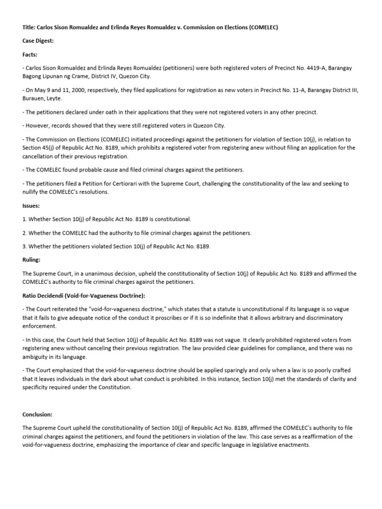 Case #25 Carlos Sison Romualdez and Erlinda Reyes Romualdez v ...