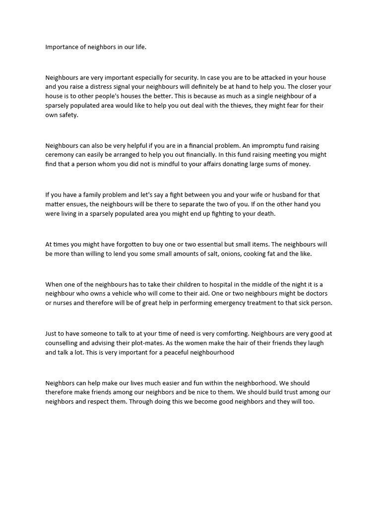 Importance of Neighbors in Our Life | PDF