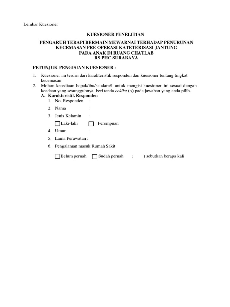 Lembar Kuesioner (M. HASAN) | PDF