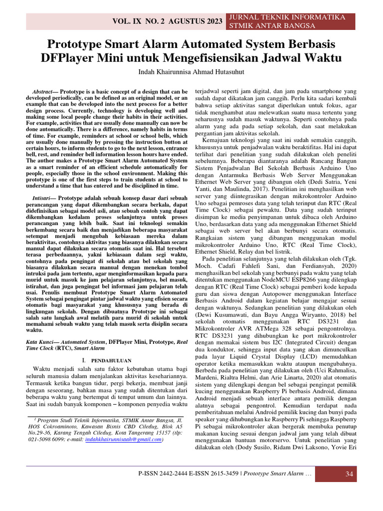 Prototype Smart Alarm Automated System Berbasis Dfplayer Mini Untuk ...