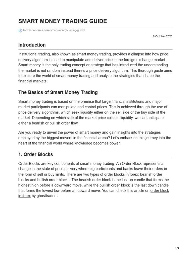 Smart Money Trading Guide | PDF | Market Trend | Market Liquidity