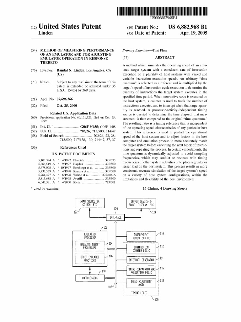 Randy Linden Patent Number US6882968 | PDF | Emulator | Computer Hardware