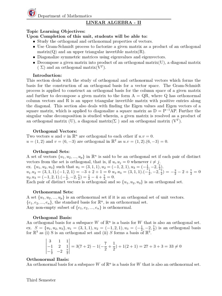 Unit-2 Linear Algebra - 2 Notes | PDF