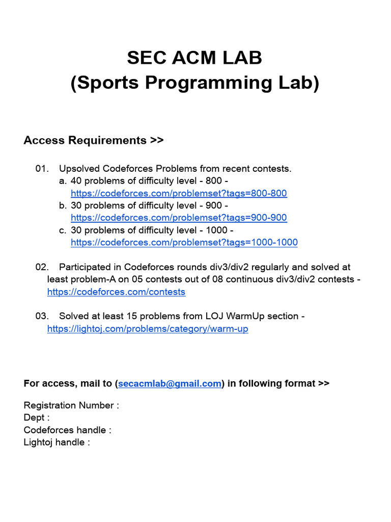 ACM LAB Access Requirements | PDF