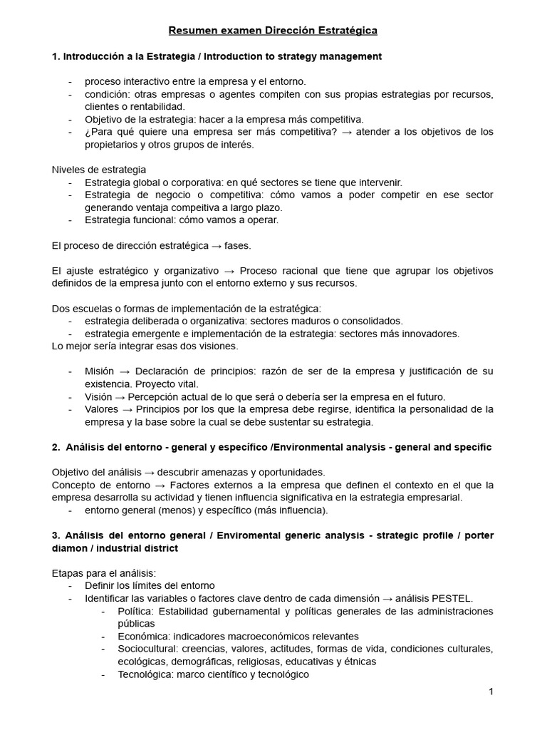 Resumen Examen Dirección Estratégica | PDF | Business | Planificación estratégica