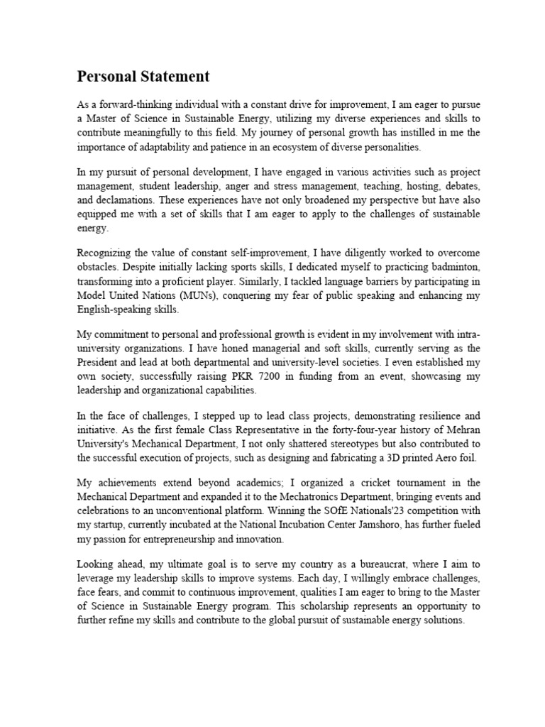 Personal Statement For HBKU SIS Admission | PDF | Sustainability ...