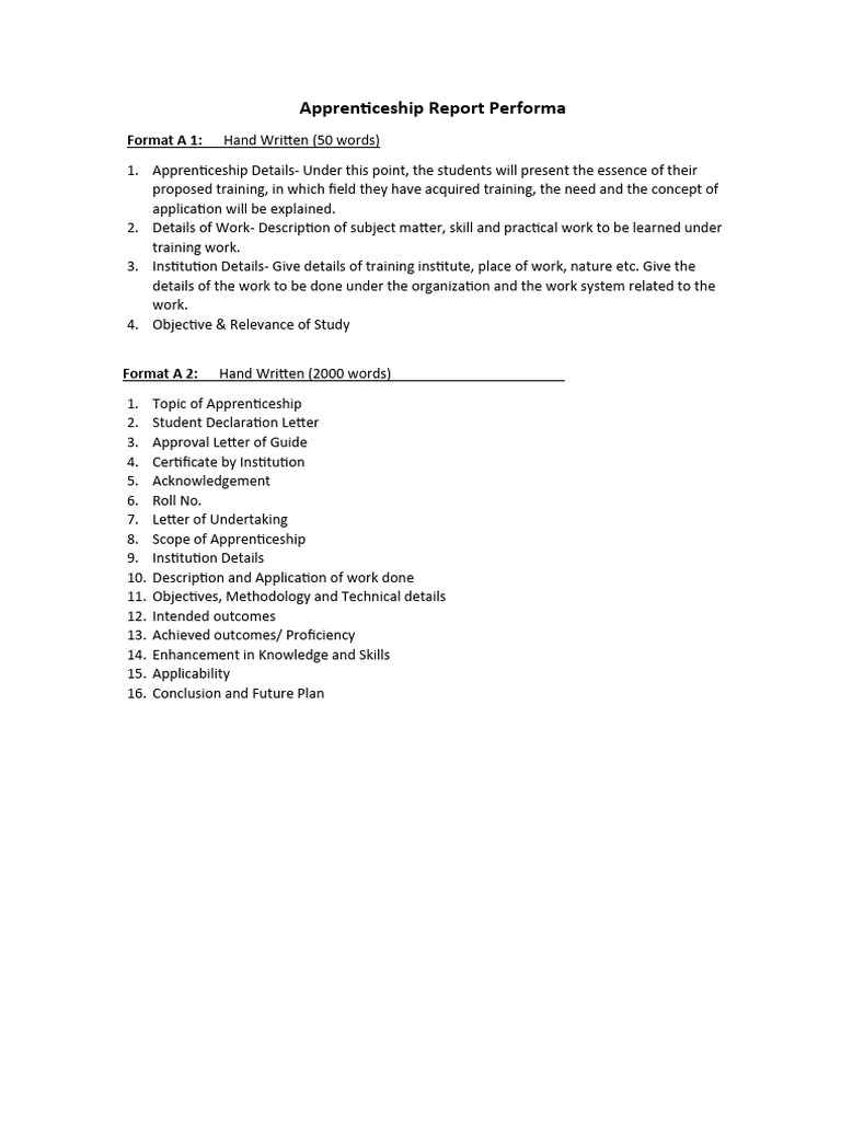 Format of Apprenticeship Report | PDF