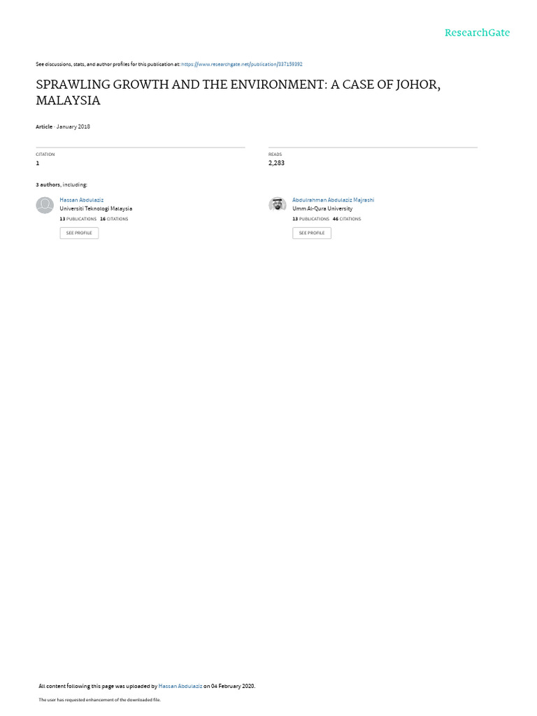 Sprawling Growthandthe Environment ACaseof Johor Malaysia | PDF | Urban ...