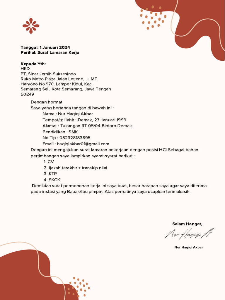 Surat Lamaran Kerja-HCI 3 | PDF