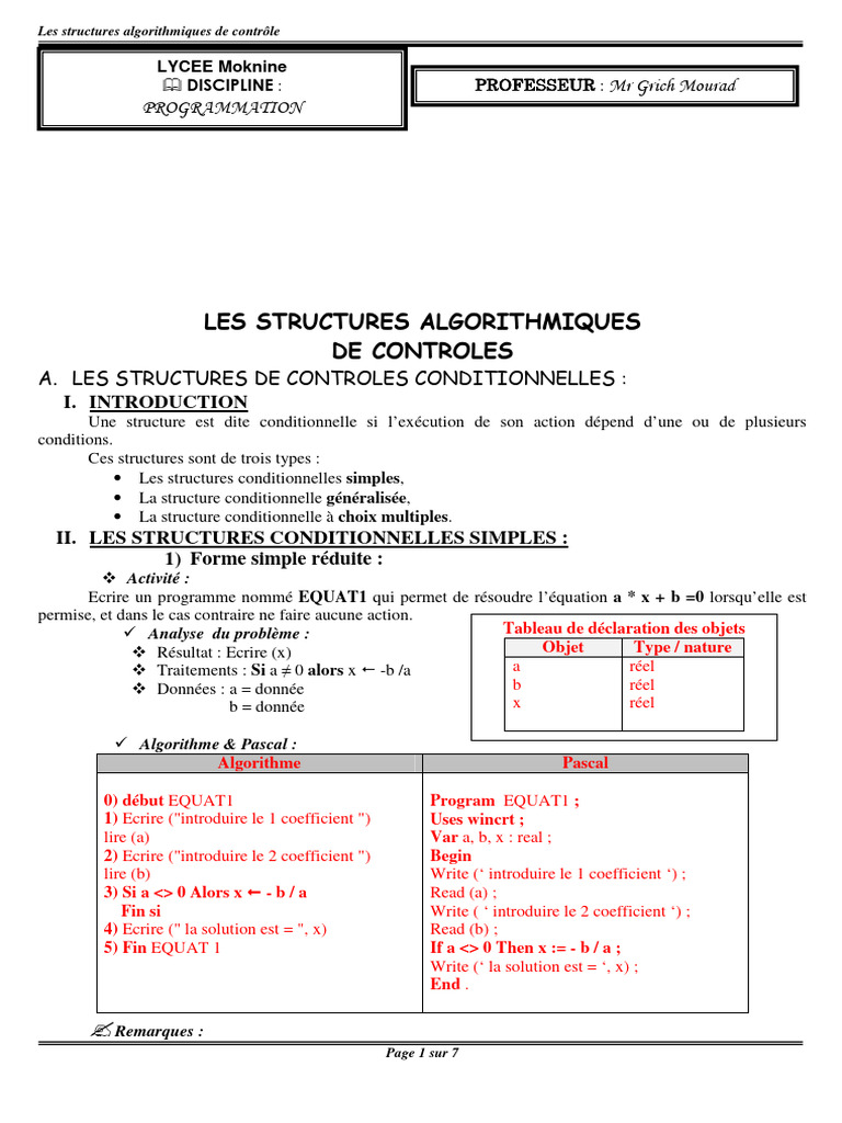 Chap Les Structures Algorithmiques de Control 1 | PDF